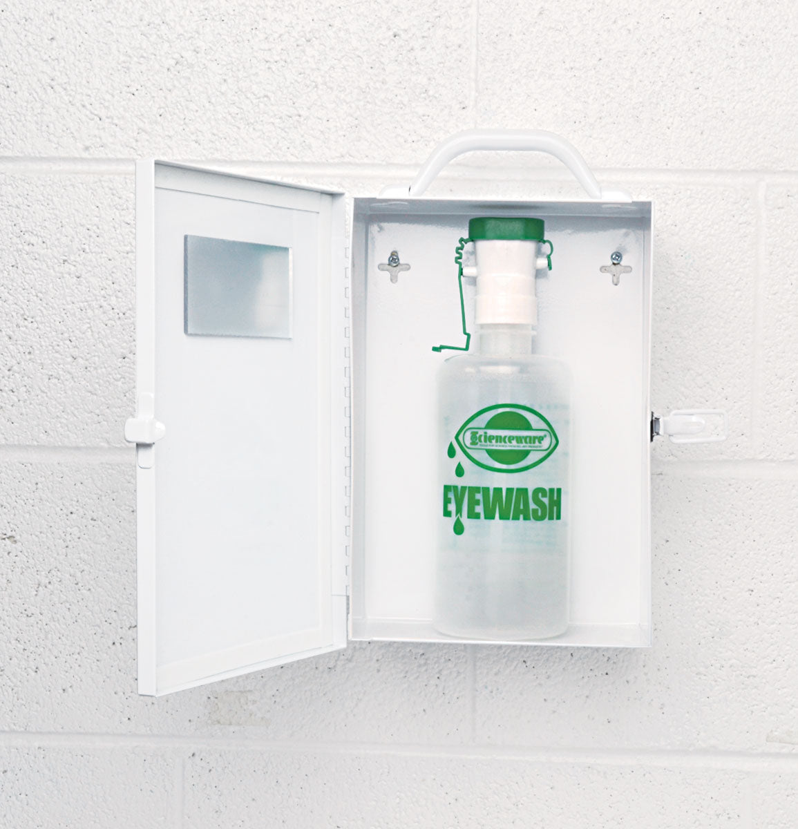 METAL EYE WASH STATION WITH 1 EMPTY EYE WASH BOTTLE - First Aid Direct